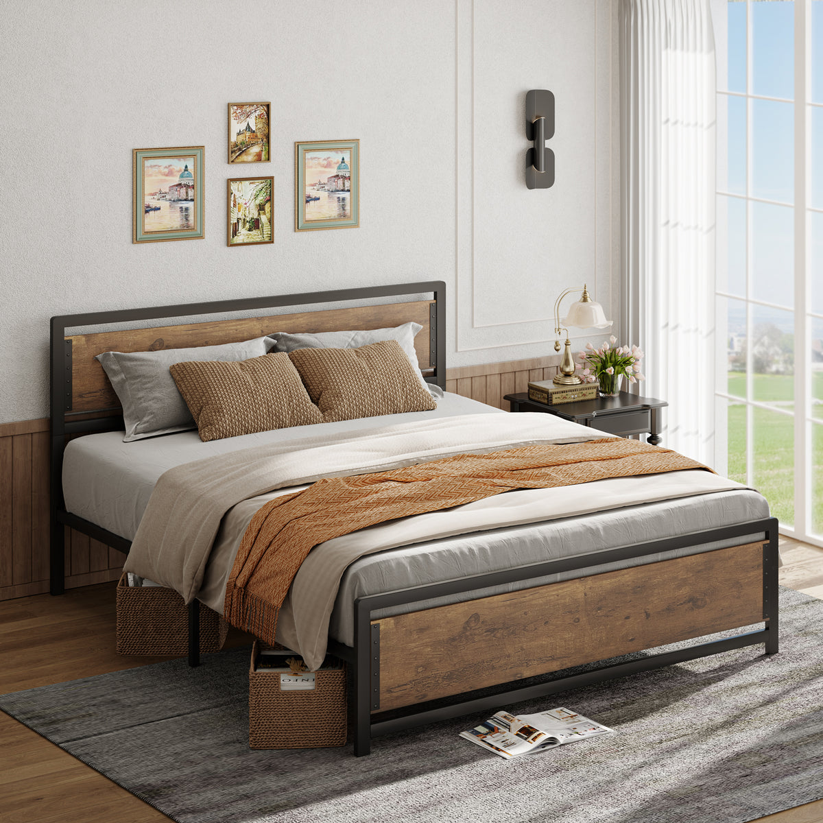 Steel and wood bed frame store